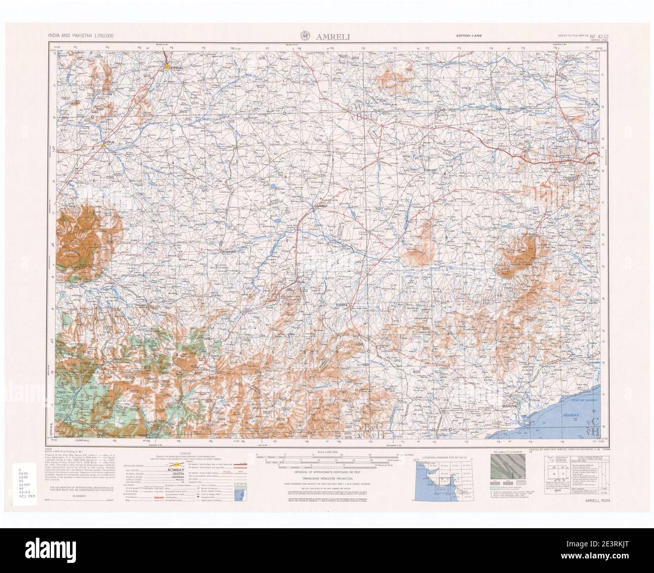 Map India and Pakistan 1-250,000 Tile NF 42-12 Amreli Stock Photo - Alamy