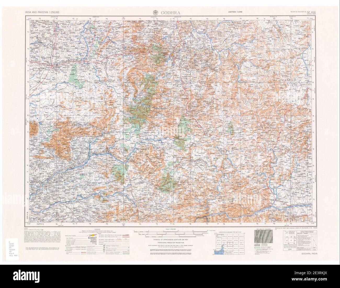 Map India and Pakistan 1-250,000 Tile NF 43-6 Godhra Stock Photo - Alamy