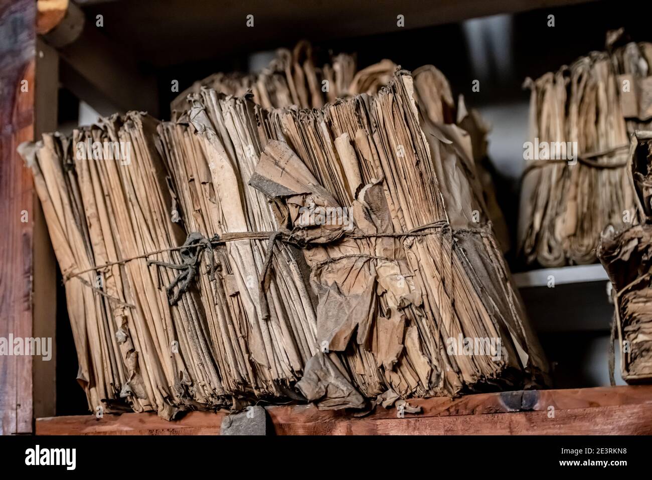 Archive of historical documents bound in files. Old paper documents in ...