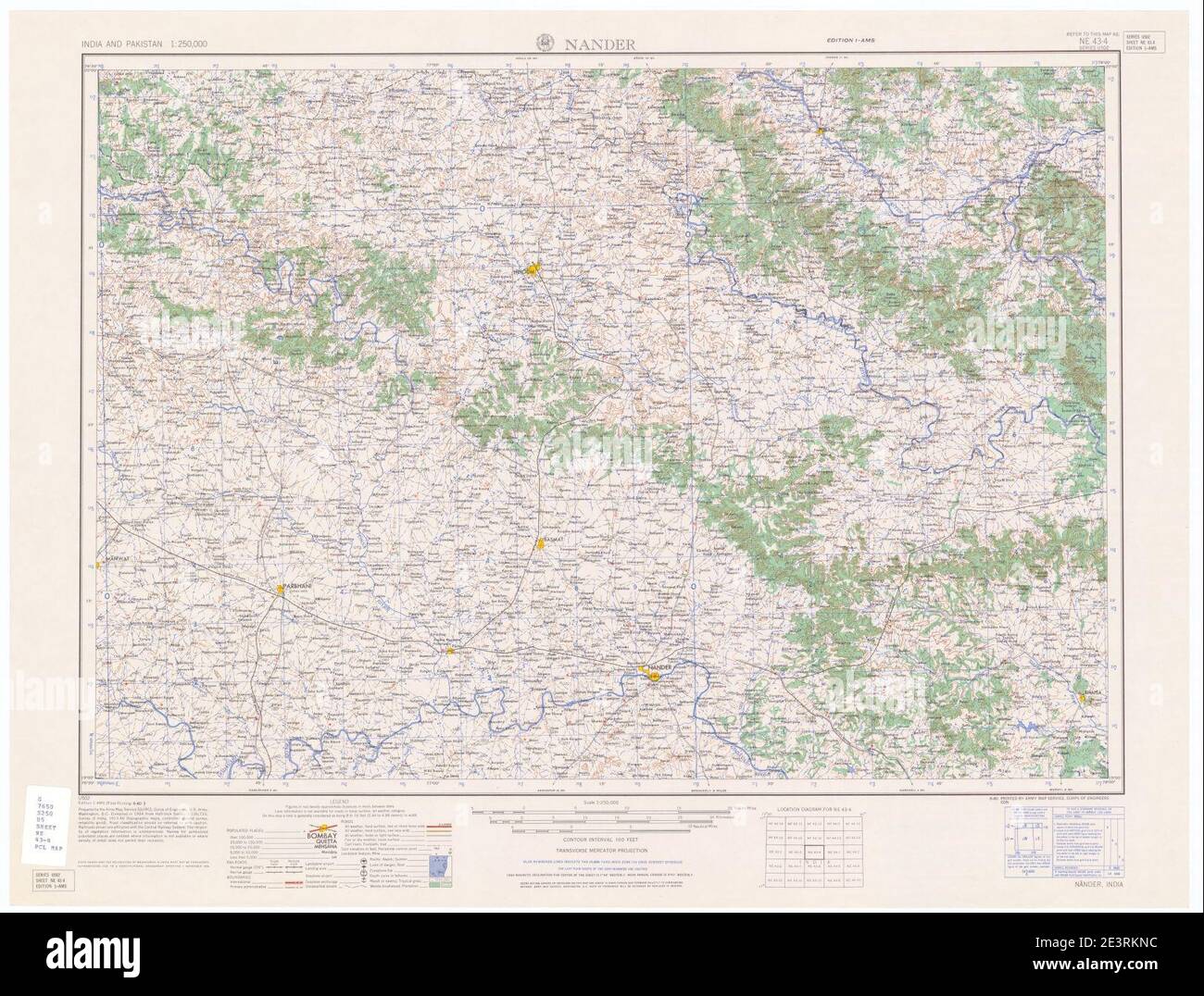 Map India and Pakistan 1-250,000 Tile NE 43-4 Nander Stock Photo - Alamy