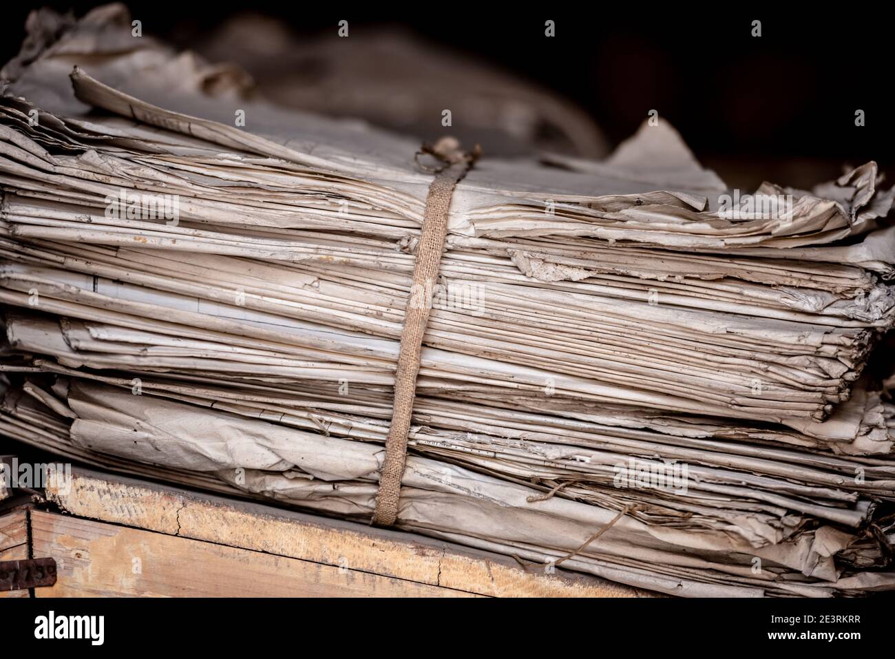 Archive of historical documents bound in files. Old paper documents in ...