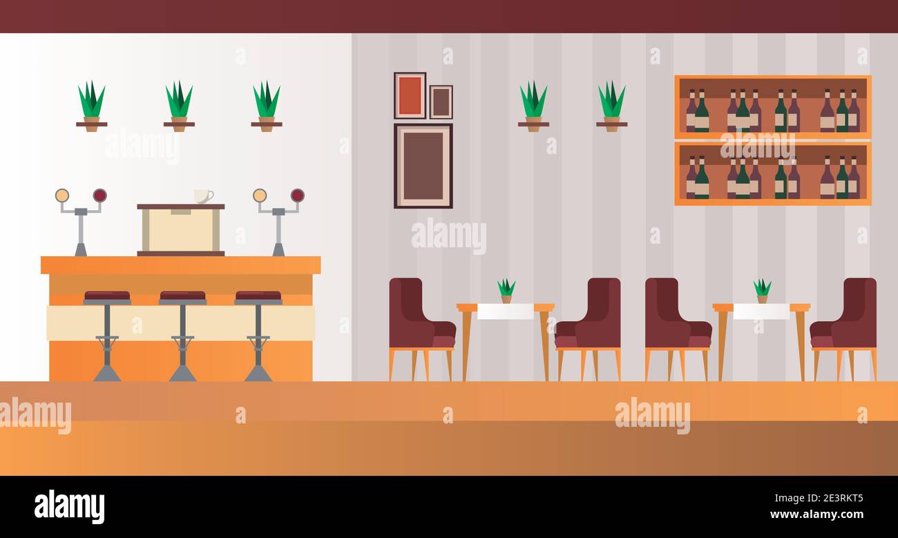 elegant tables and chairs with bar in restaurant scene vector ...