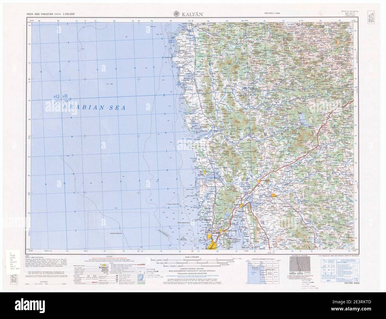 Map India and Pakistan 1-250,000 Tile NE 43-1 Kalyan Stock Photo - Alamy