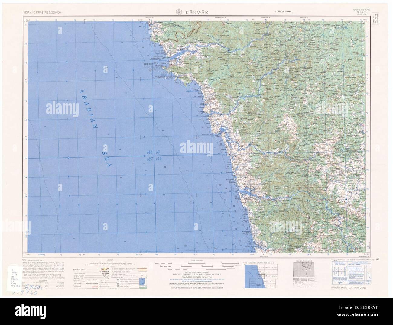 Map India and Pakistan 1-250,000 Tile ND 43-6 Karwar Stock Photo - Alamy