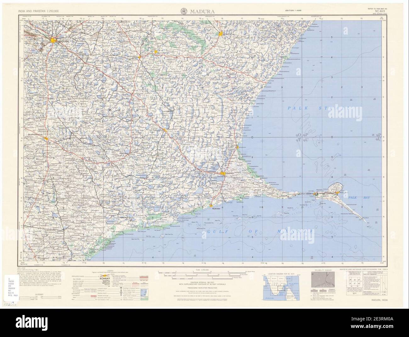 Map India and Pakistan 1-250,000 Tile NC 44-9 Madura Stock Photo - Alamy