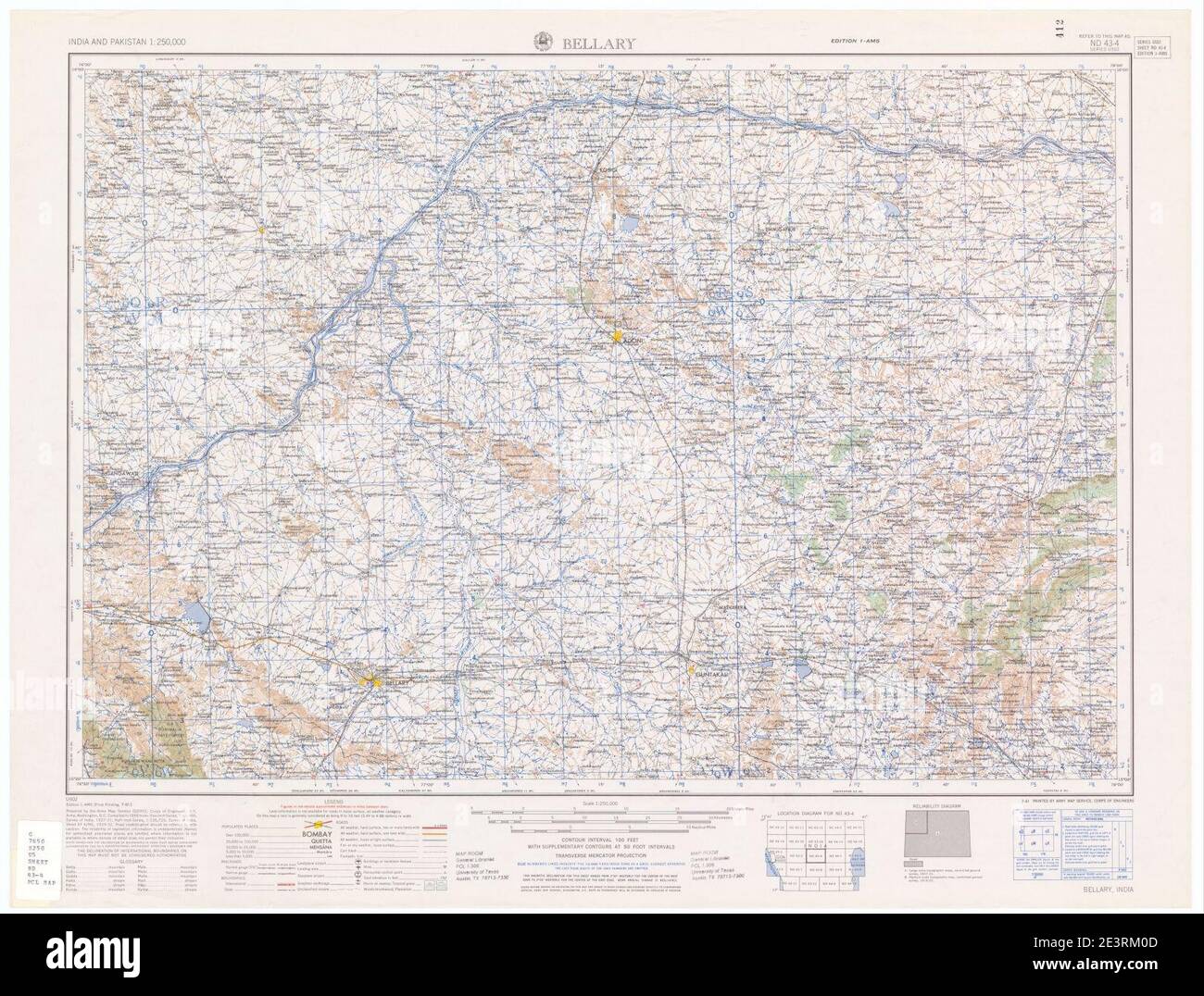 Map India and Pakistan 1-250,000 Tile ND 43-4 Bellary Stock Photo - Alamy