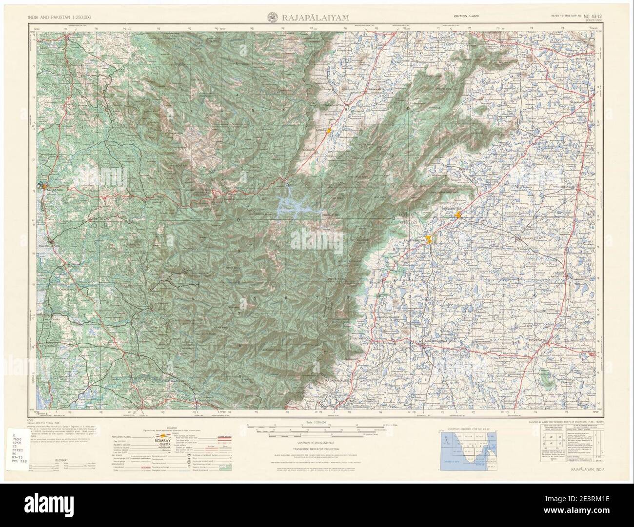 Map India and Pakistan 1-250,000 Tile NC 43-12 Rajapalaiyam Stock Photo ...