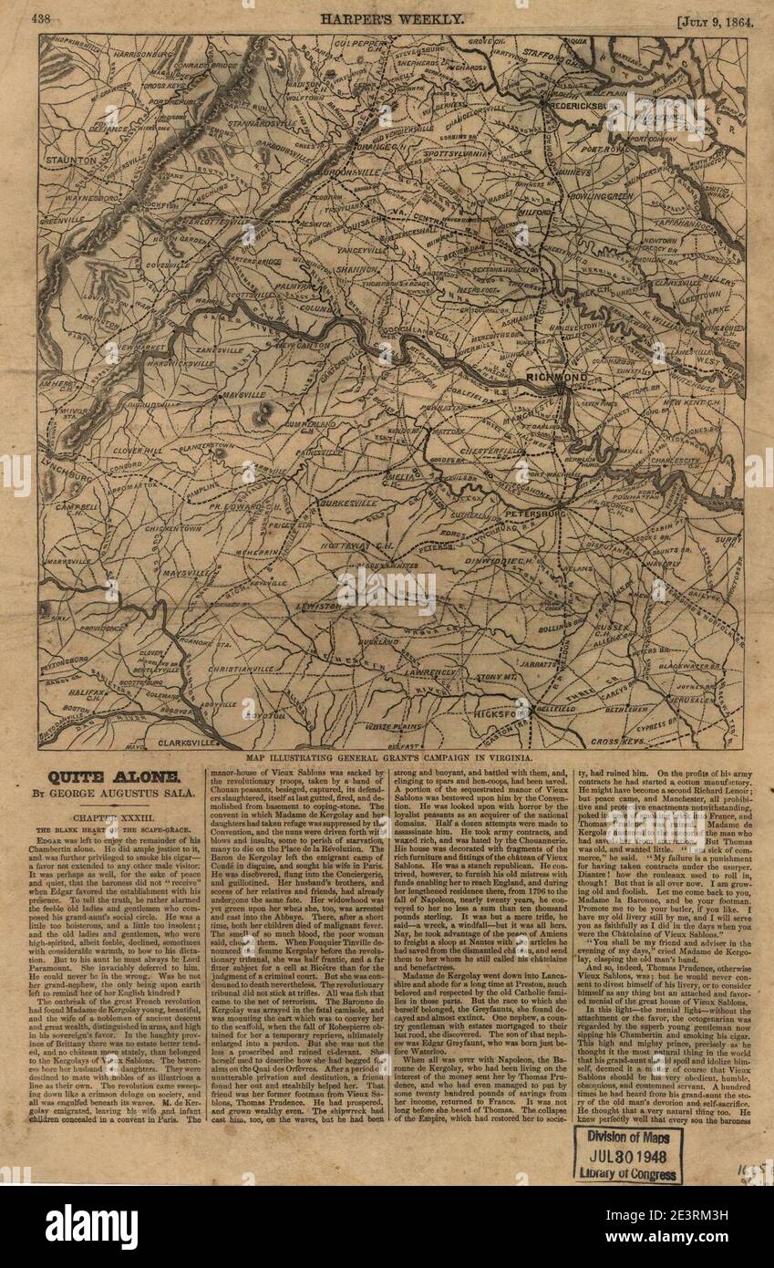 Map illustrating General Grant's campaign in Virginia Stock Photo - Alamy