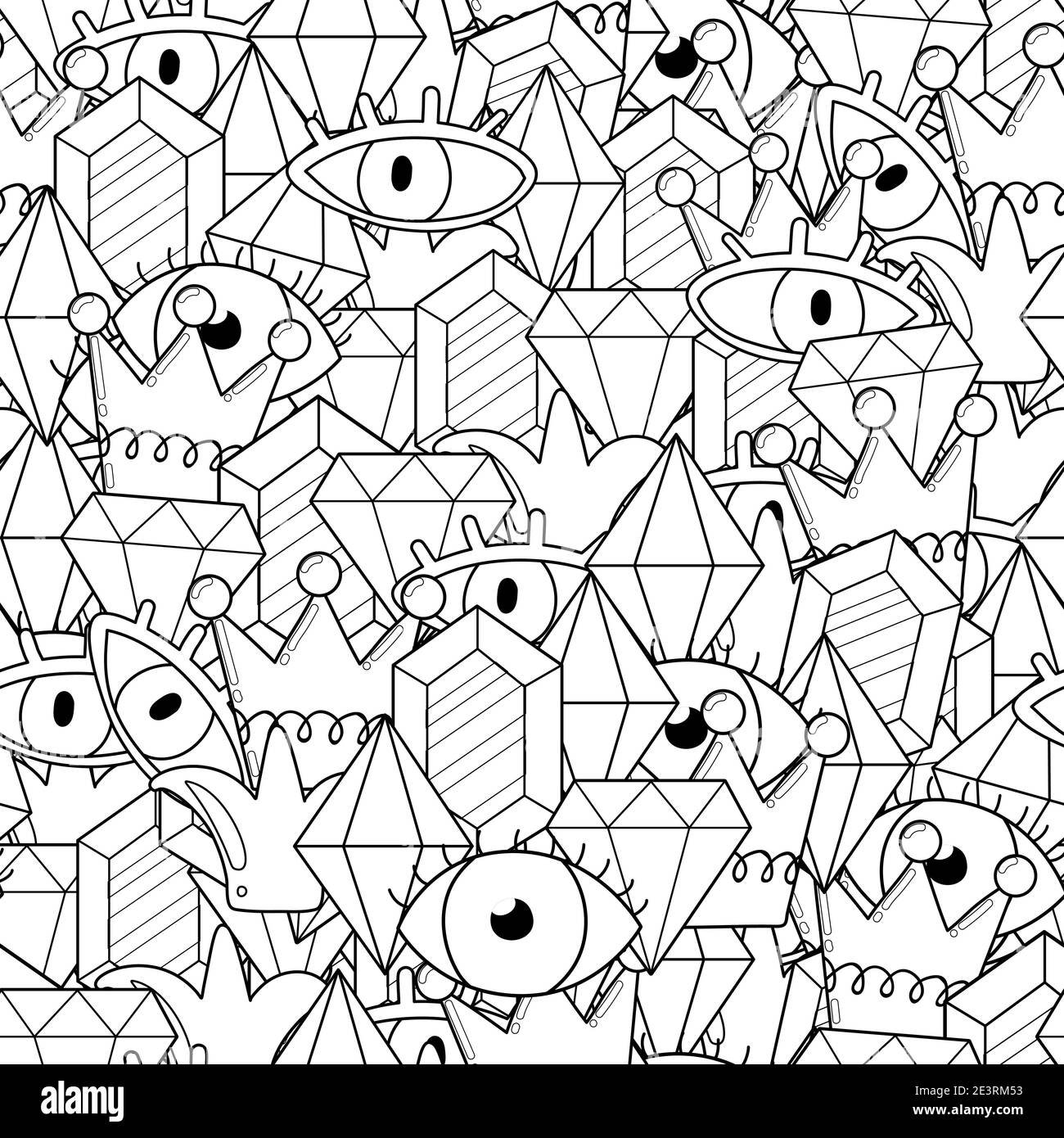 Abstract doodles black and white seamless pattern with crystals and ...