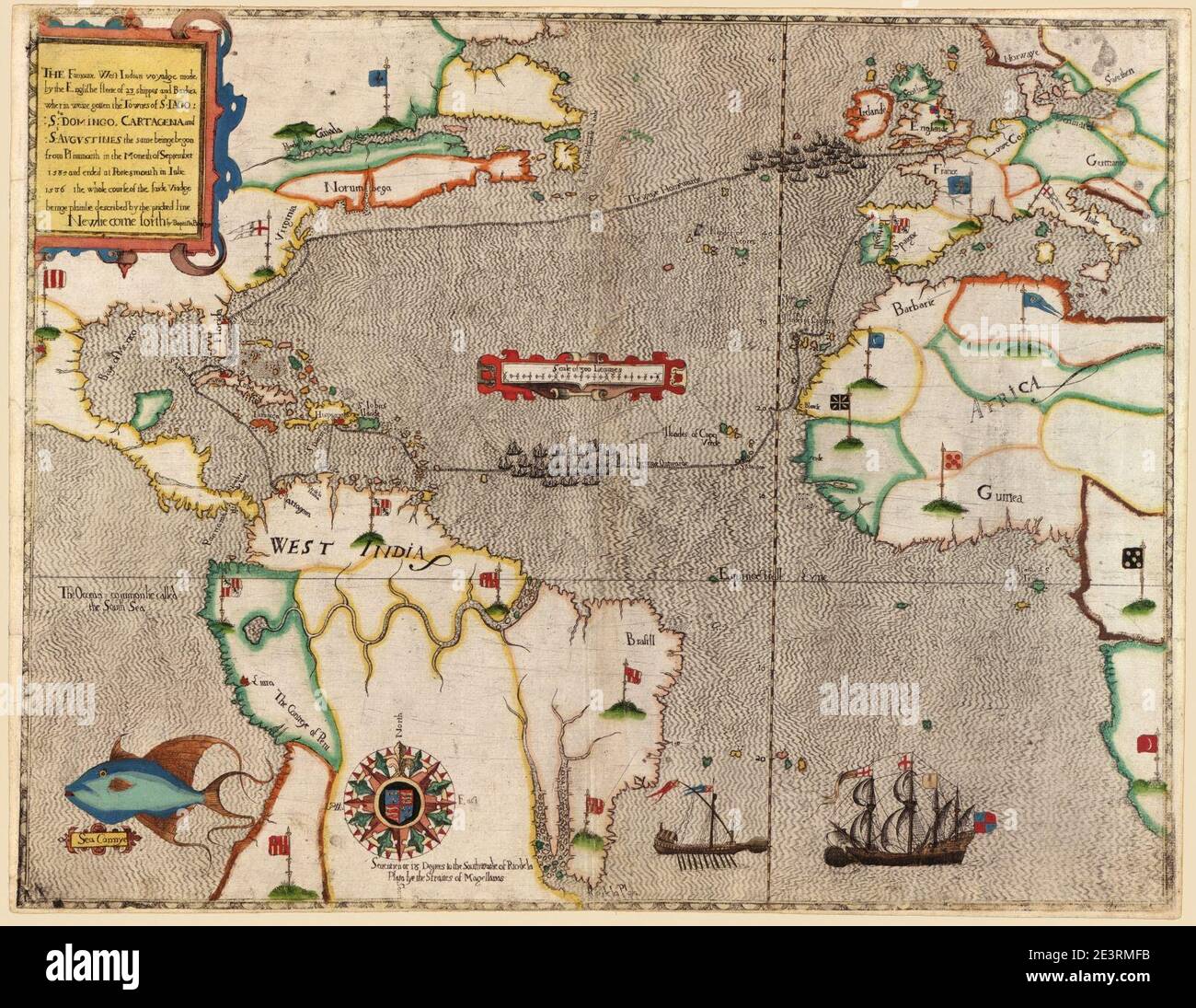 Map and views illustrating Sir Francis Drake's West Indian voyage, 1585 ...