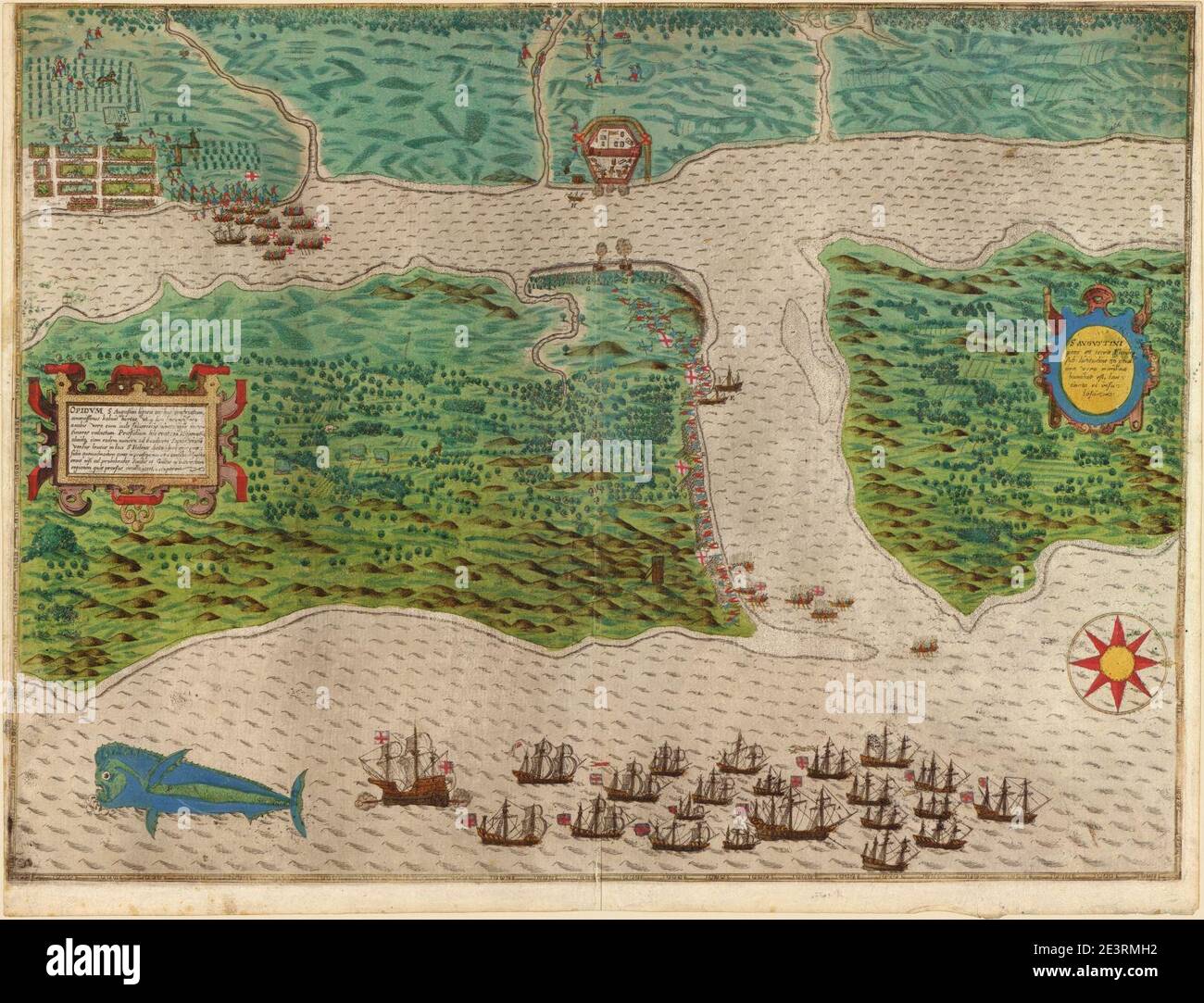 Map and views illustrating Sir Francis Drake's West Indian voyage, 1585 ...