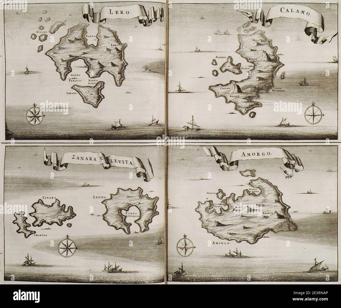 Maps of Leros, Levitha, Kinaros, Calymnos and Amorgos - Dapper Olfert ...