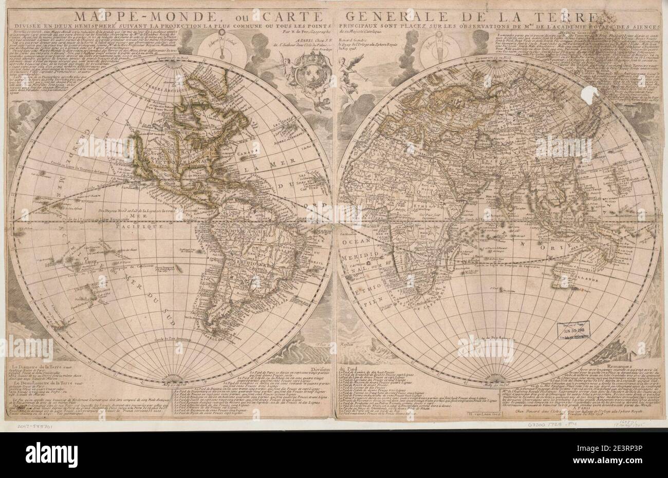 Mappe-monde, ou carte generale de la terre - divisée en deux hemispheres suivant la projection ...