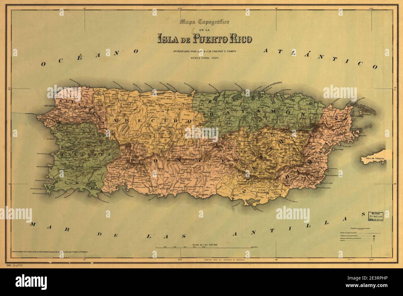 Mapa topográfico de la isla de Puerto Rico Stock Photo - Alamy