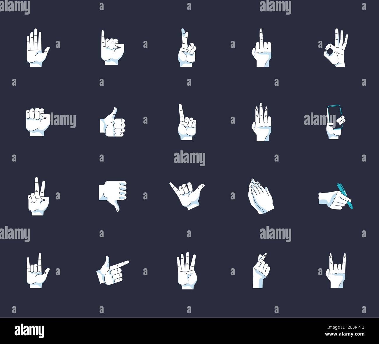 bundle of twenty hands humans symbols gestures in black background ...