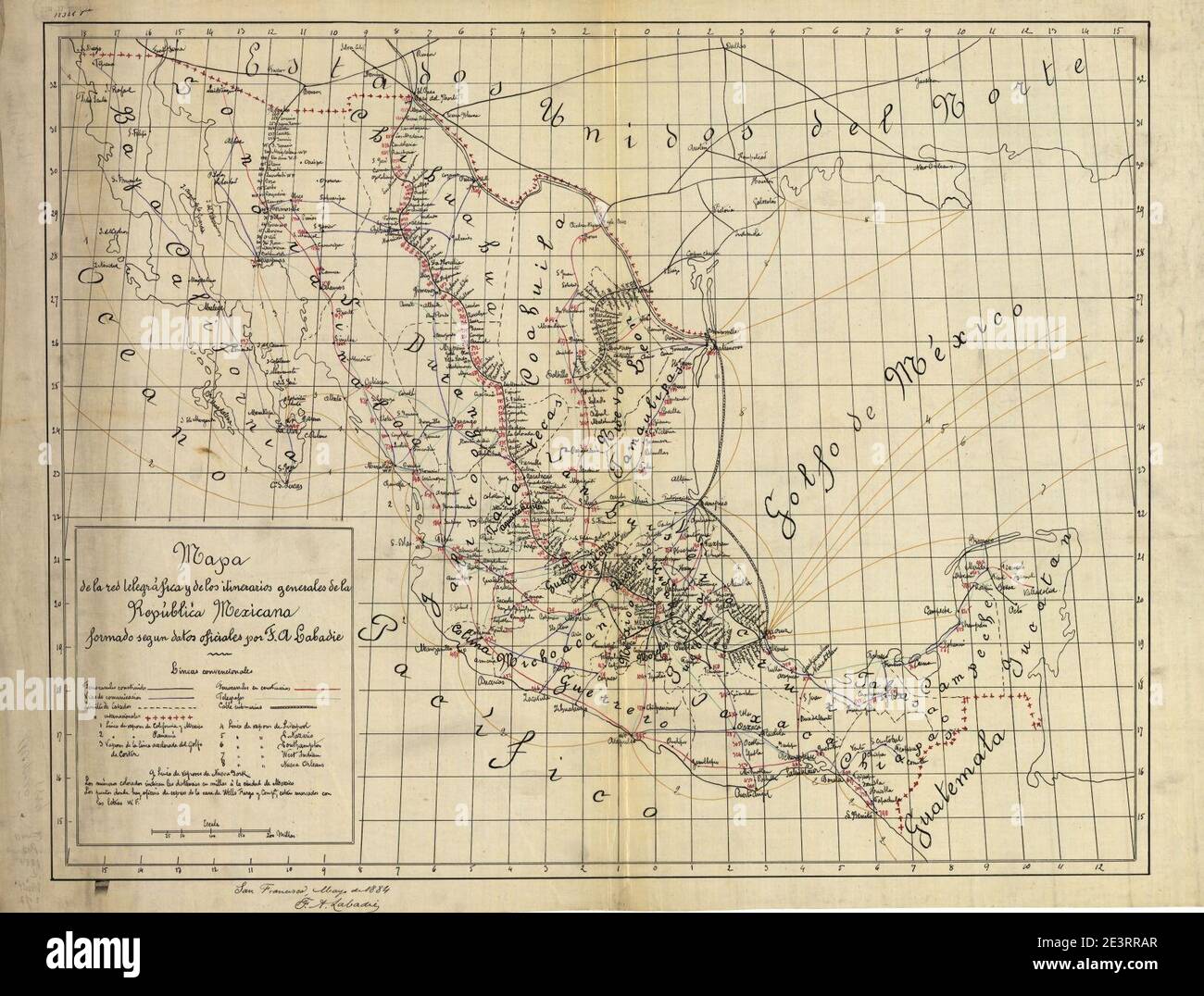 Mapa de la red telegráfica y de los itinerarios generales de la ...