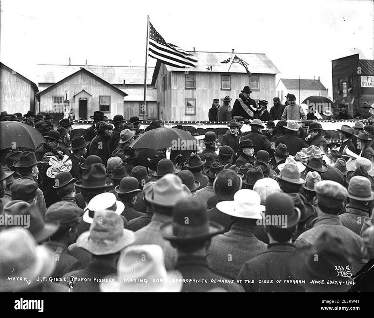 Major Julius F Giese giving a speech to a crowd during the July 4th ...