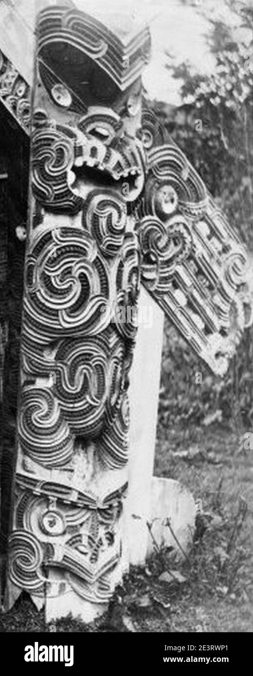 Maori carving detail, Guides at Hinemihi Meeting House (cropped Stock ...