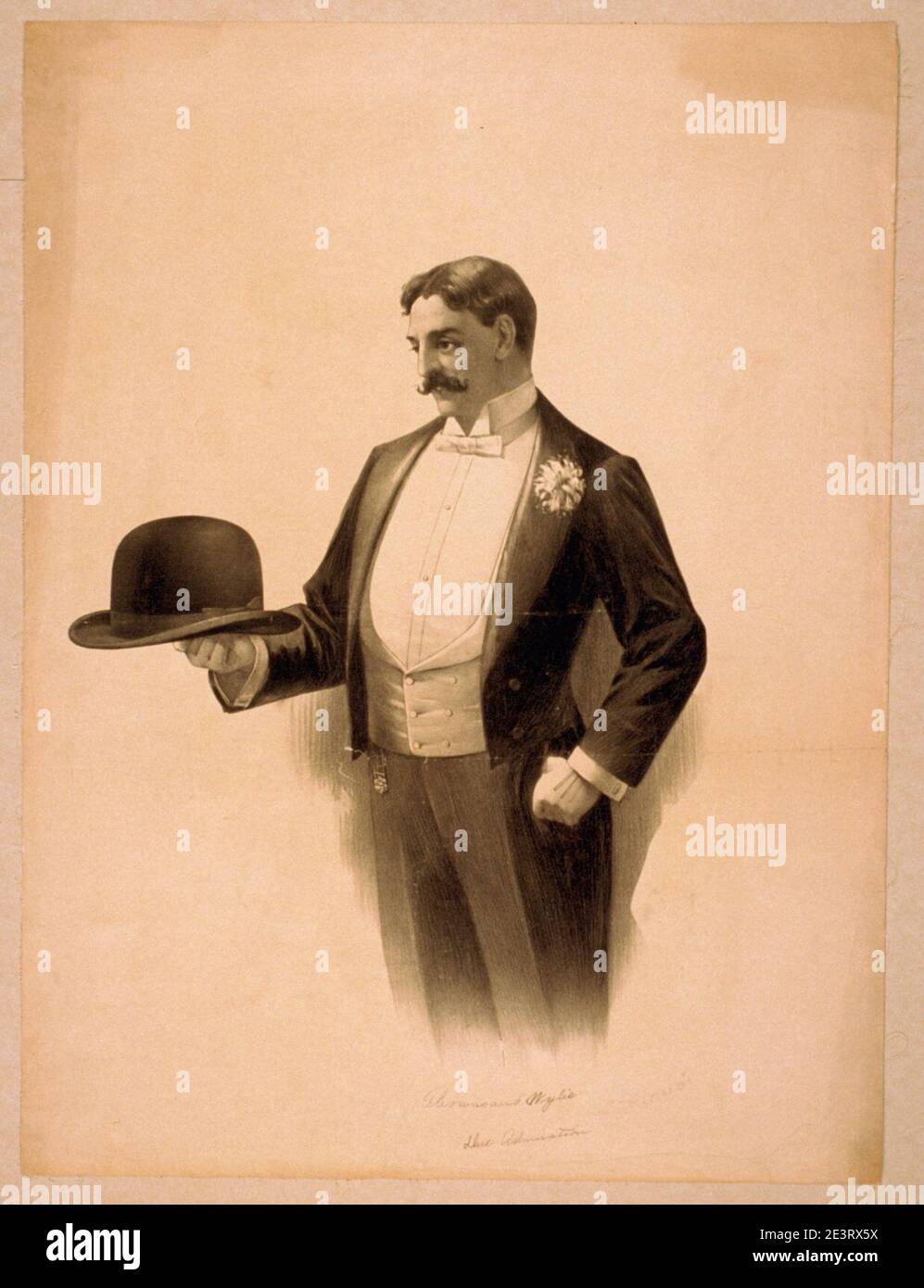 Man wearing white tie, holding bowler hat Stock Photo - Alamy