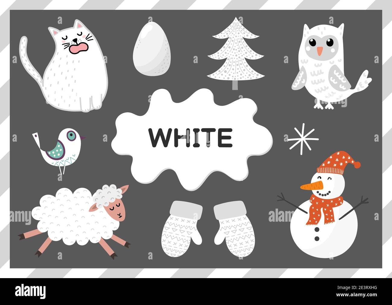 White. Educational worksheet for kids. Learning the color white set ...