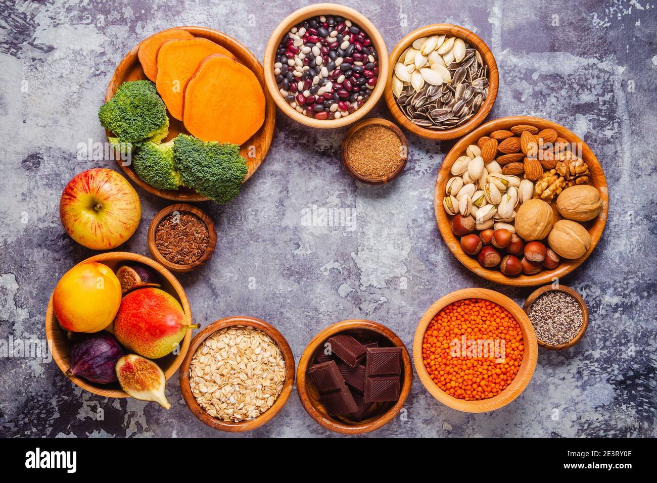 Products rich in fiber. Healthy diet food. Top view Stock Photo - Alamy