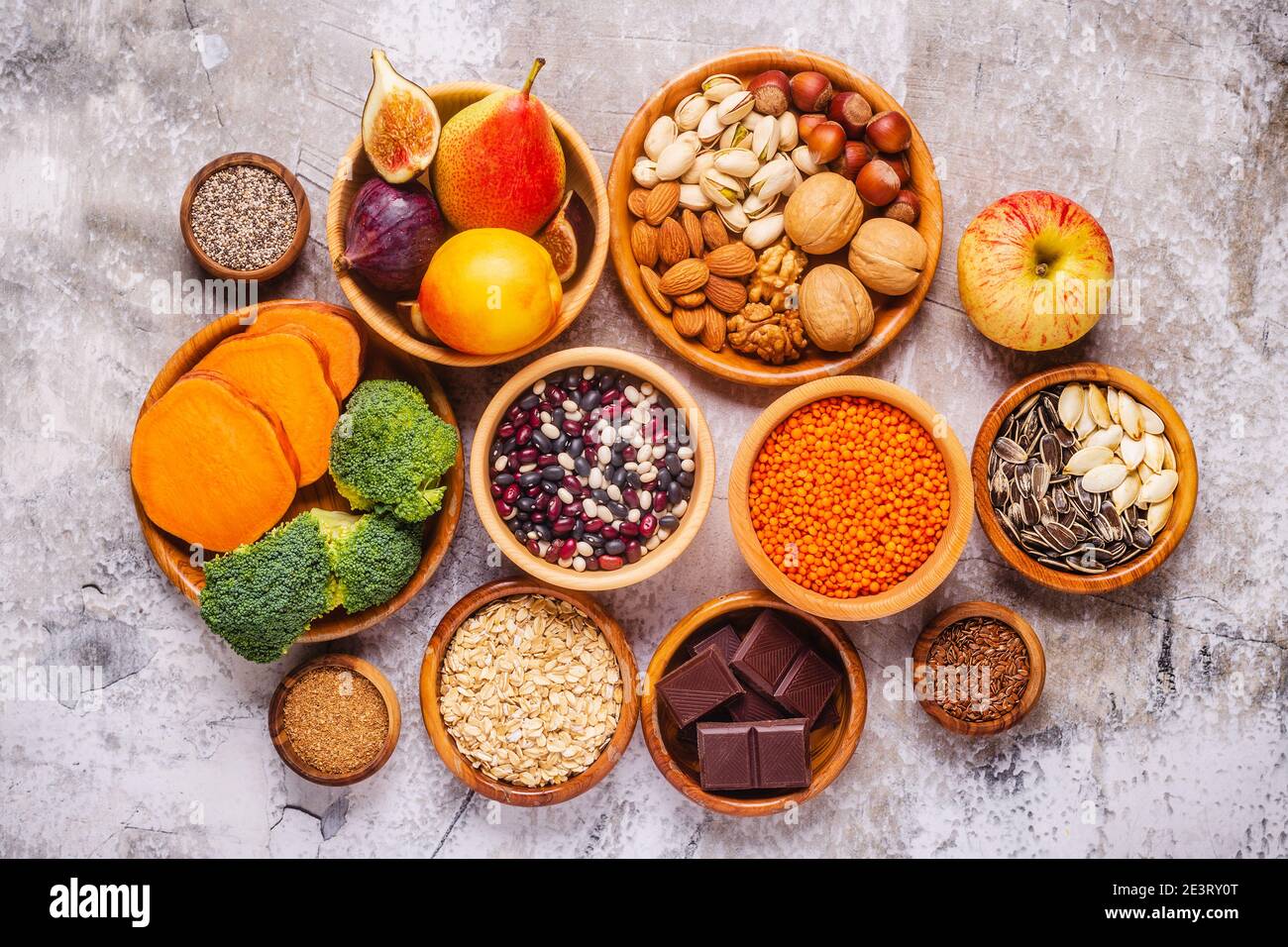 Products rich in fiber. Healthy diet food. Top view Stock Photo - Alamy