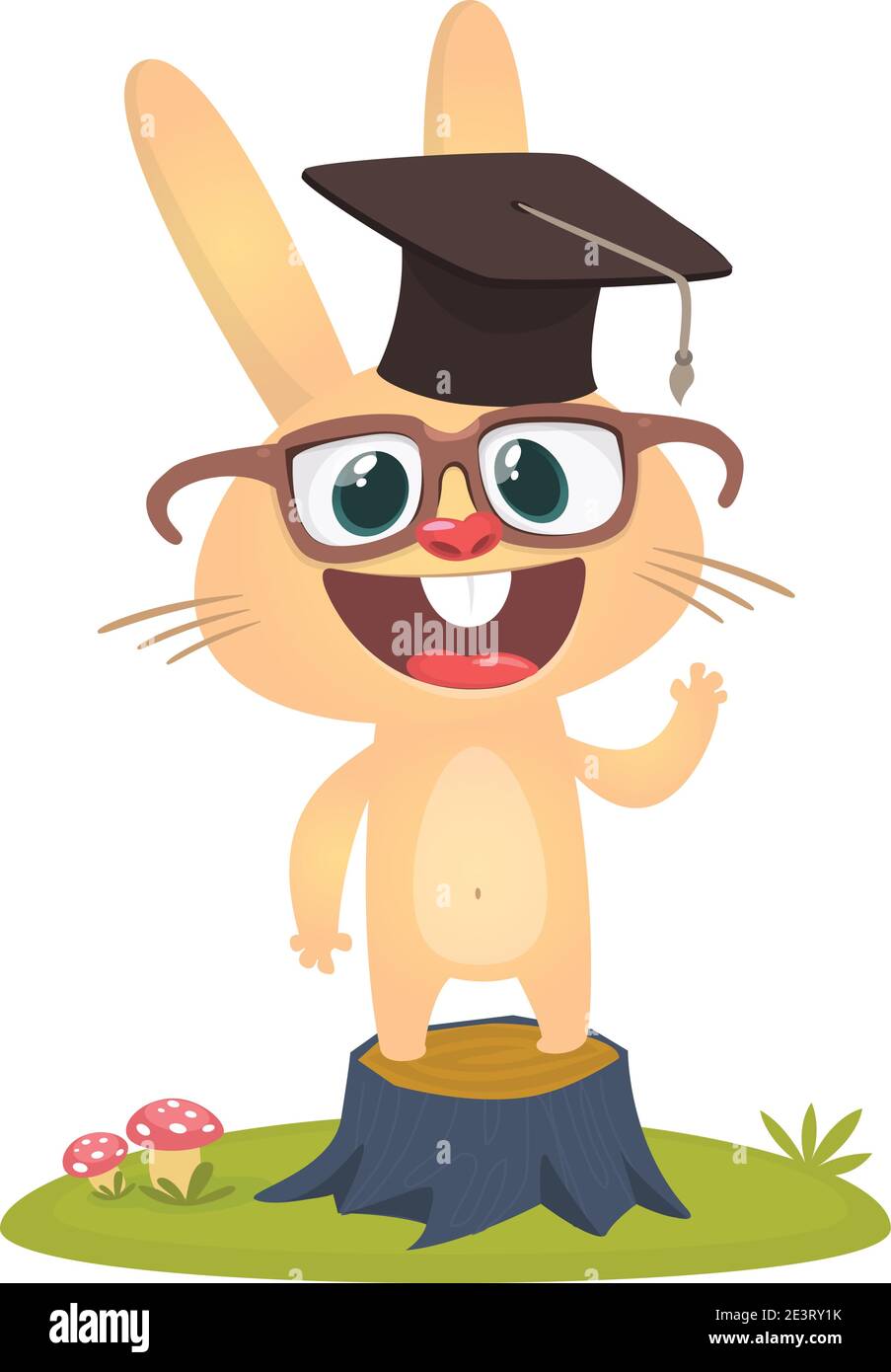 Cute cartoon rabbit wearing graduation bachelor hat and eyeglasses ...