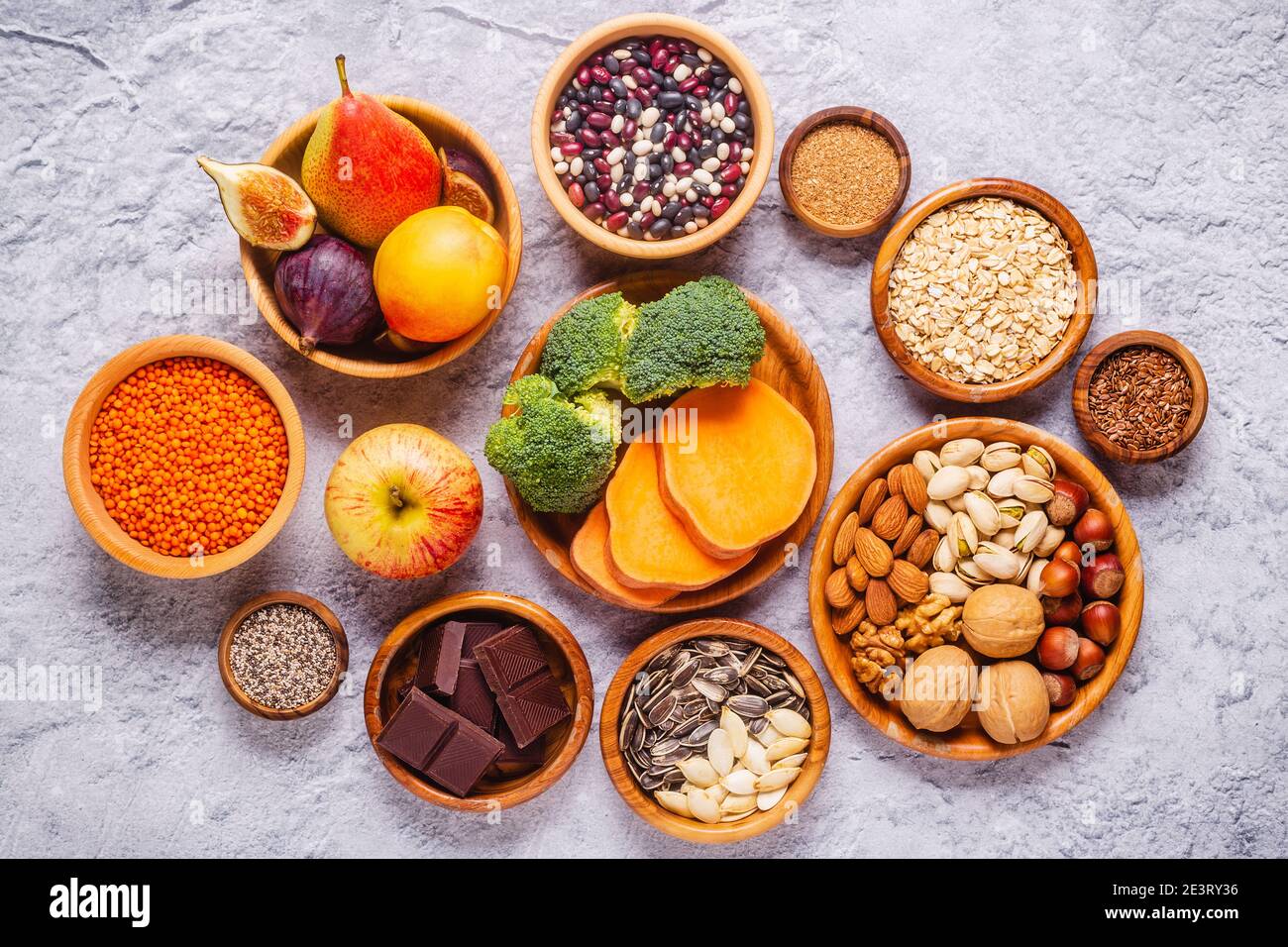 Products rich in fiber. Healthy diet food. Top view Stock Photo - Alamy