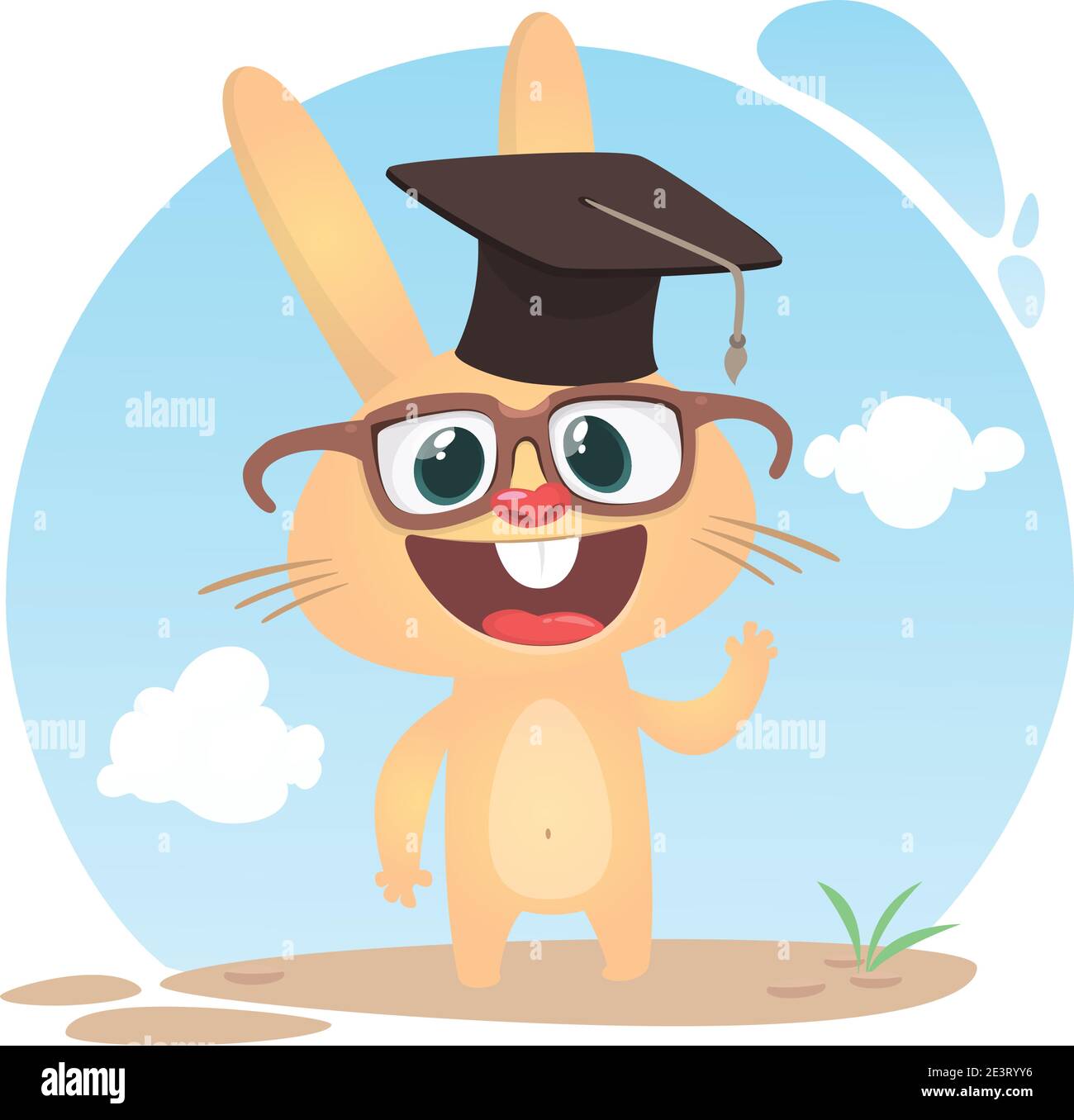 Cute cartoon rabbit wearing graduation bachelor hat and eyeglasses ...
