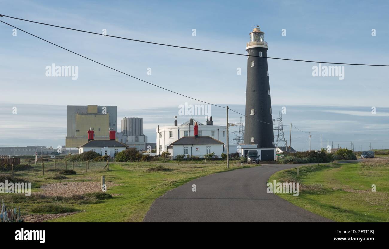 Dungeness Power Station with the Old Lighthouse, Dungeness, Kent Stock ...