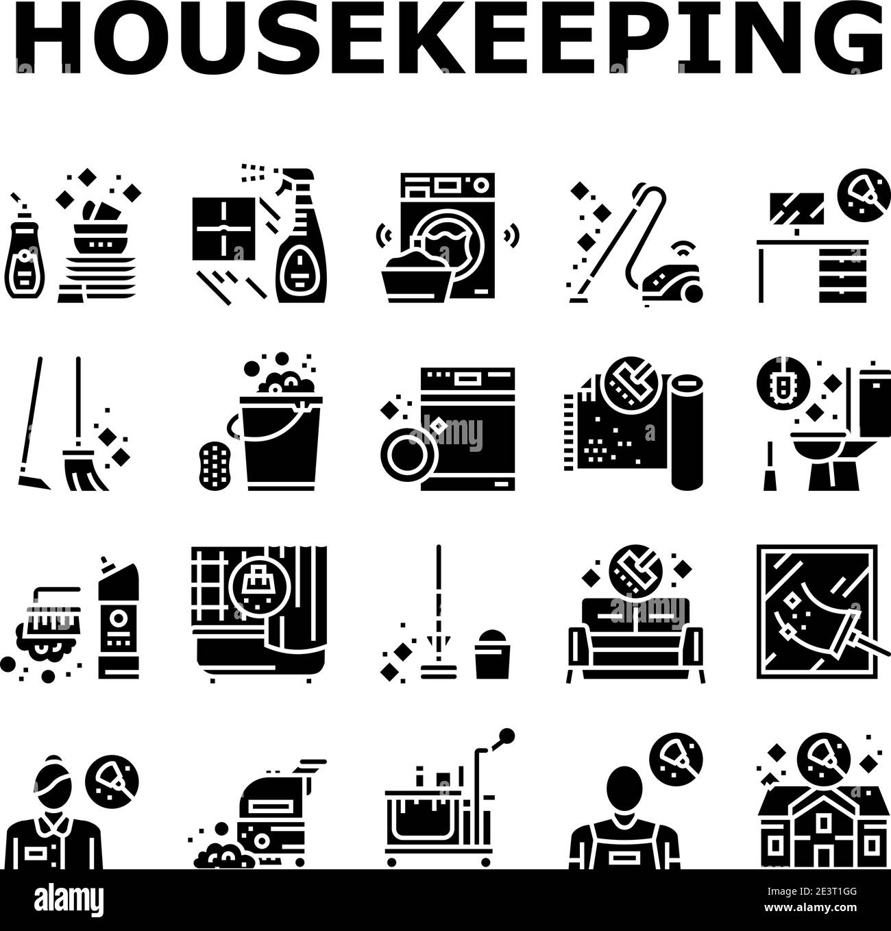 Housekeeping Cleaning Collection Icons Set Vector Stock Vector Image ...