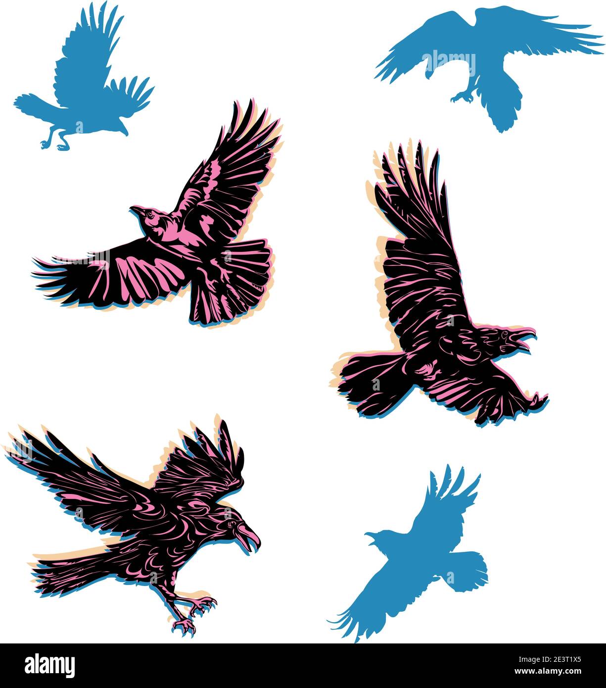 Crow flying Stock Vector Images - Alamy