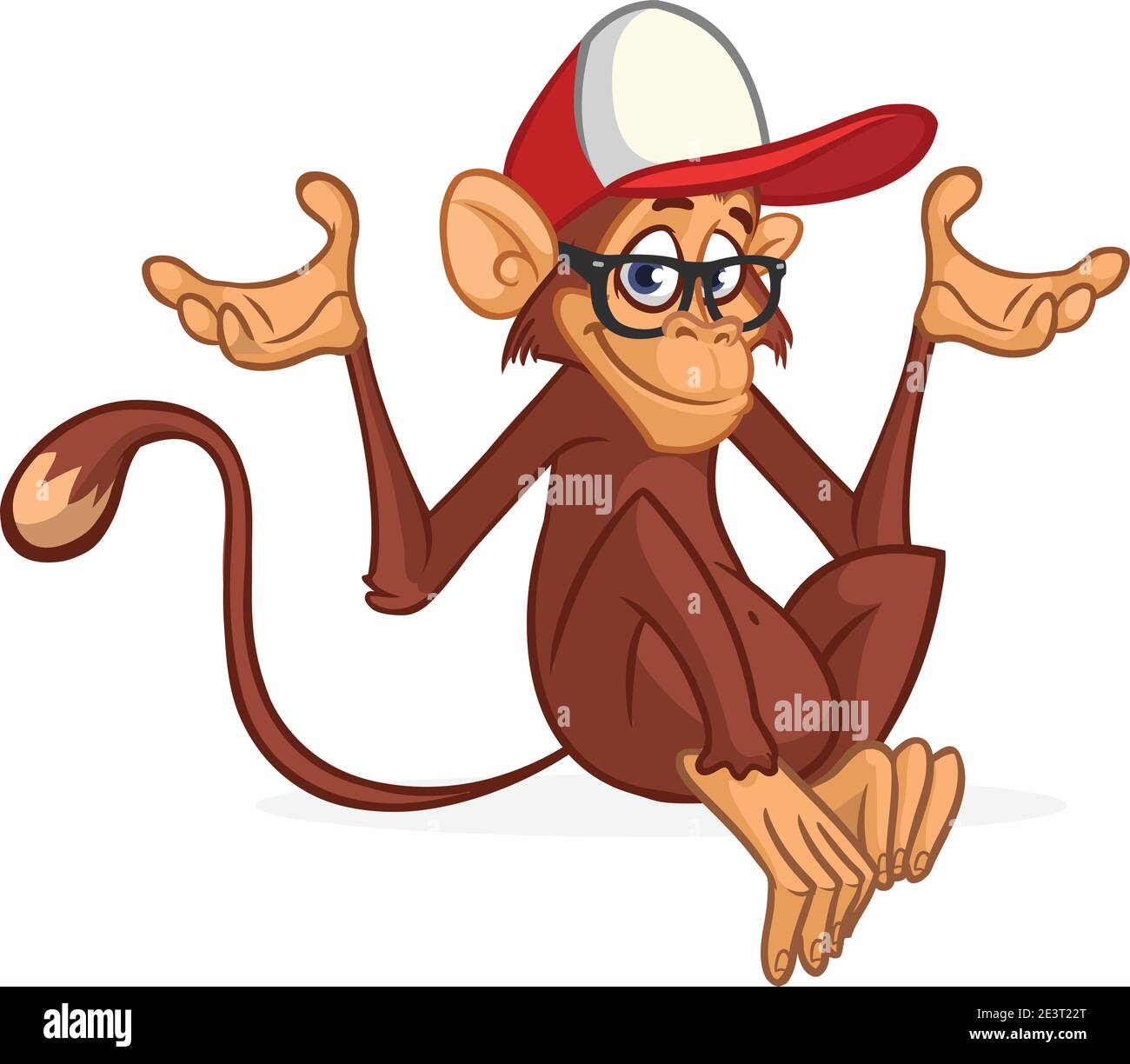 Funny cartoon monkey chimpanzee. Isolated on white background. Vector ...