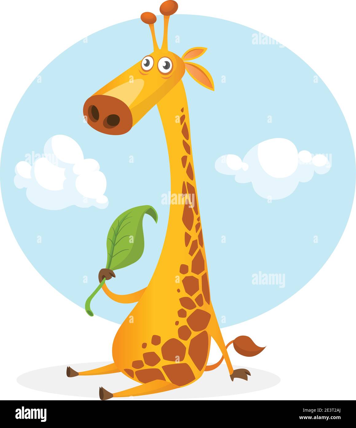 Cartoon giraffe character. Vector illustration funny giraffe eating a ...