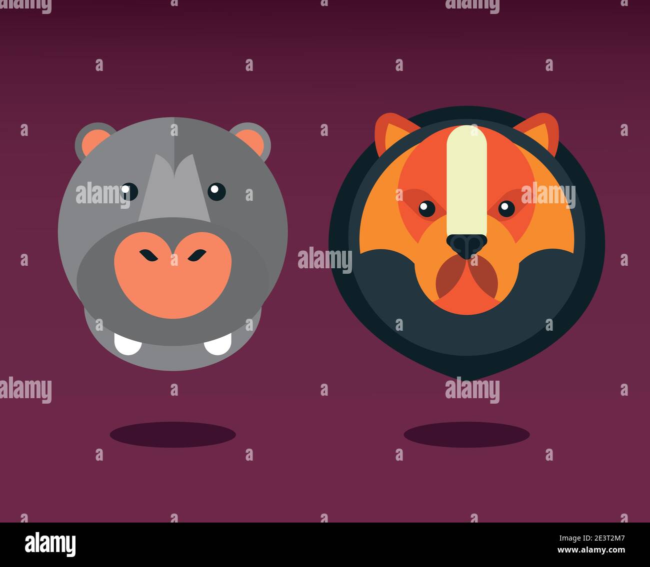 hippo and bear wild animals nature characters vector illustration ...