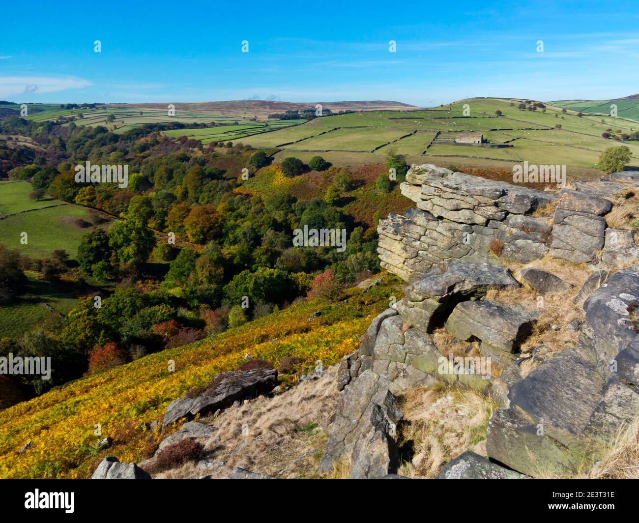 Autumn landscape with rocks and trees at Bretton Clough near Abney in ...