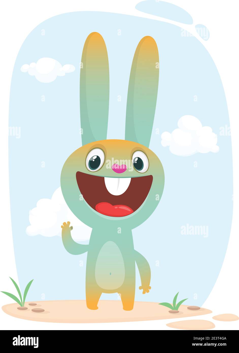 Happy bunny cartoon. Easter vector illustration isolated on meadow ...