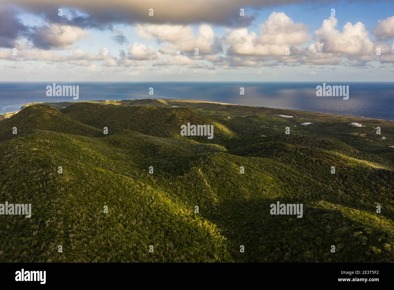 Aerial view above scenery of Curacao, Caribbean with ocean, coast ...