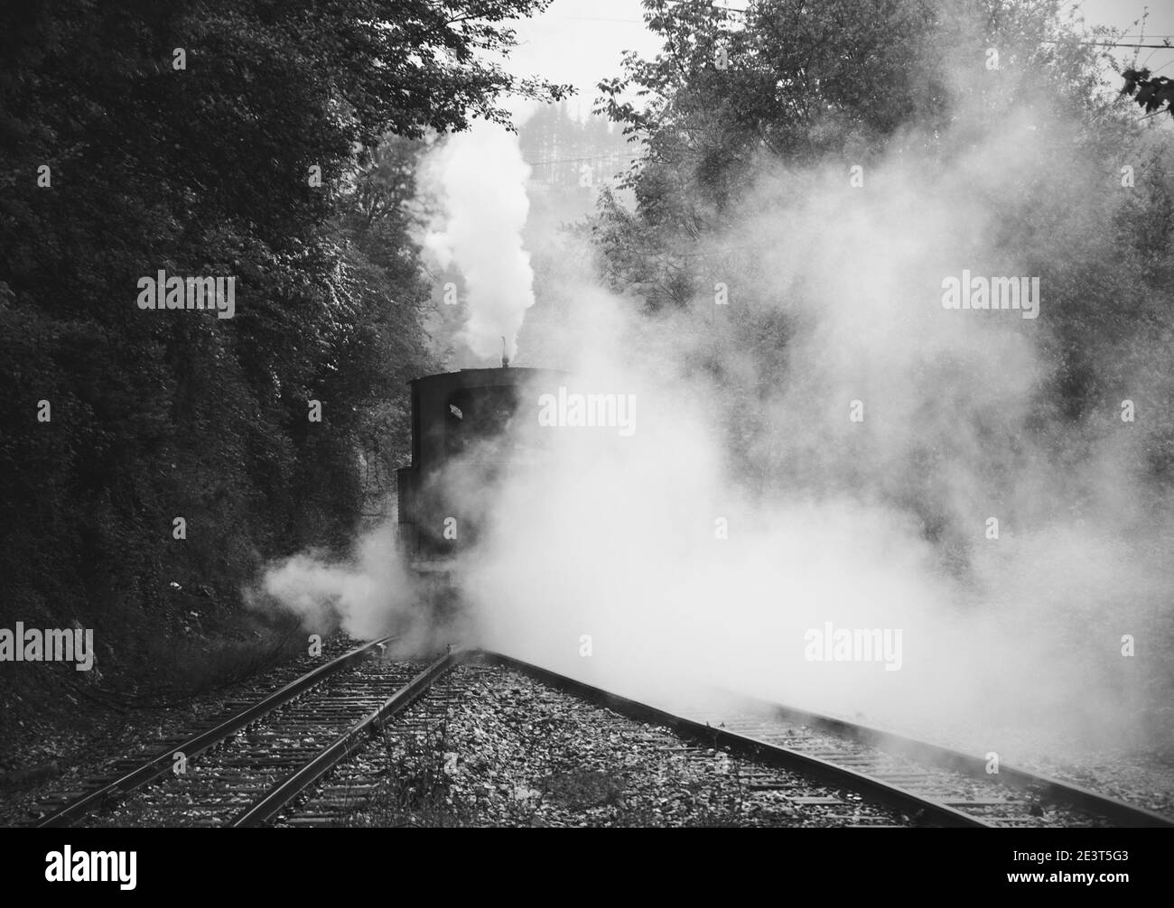Steam train ride. Old times background. Black white historic photo ...