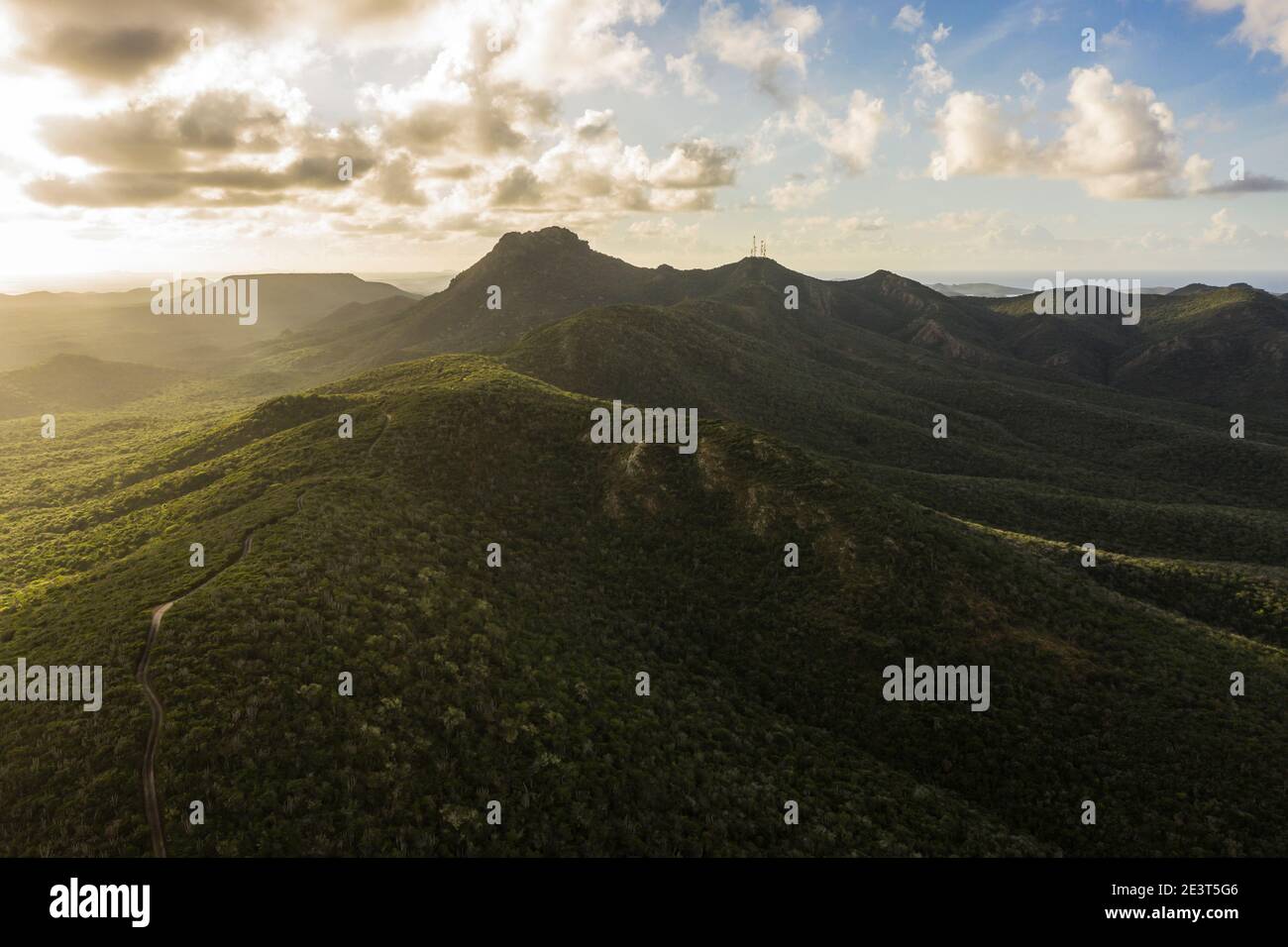 Aerial view above scenery of Curacao, Caribbean with ocean, coast ...