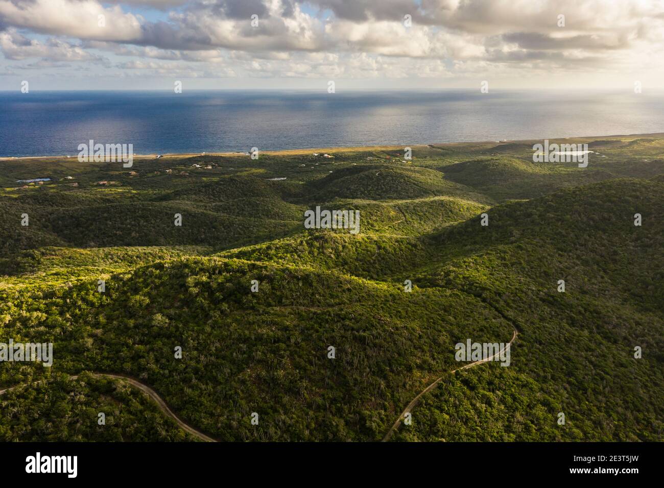 Aerial view above scenery of Curacao, Caribbean with ocean, coast ...