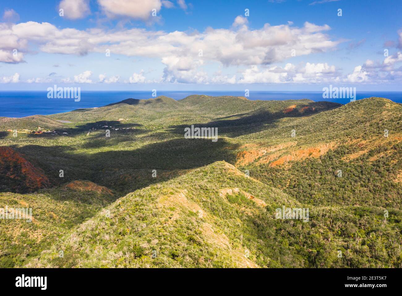 Aerial view above scenery of Curacao, Caribbean with ocean, coast ...