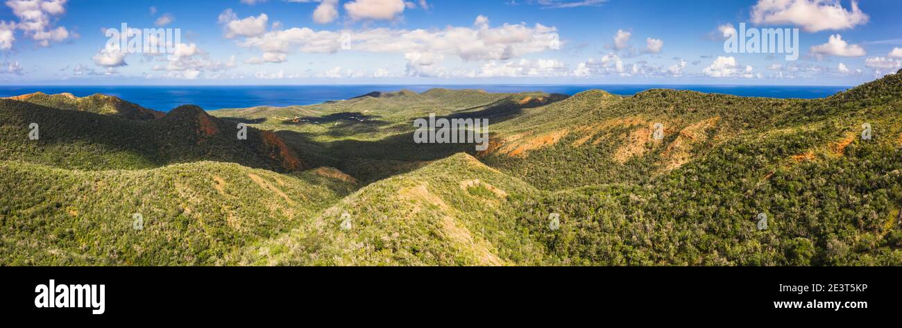 Aerial view above scenery of Curacao, Caribbean with ocean, coast ...