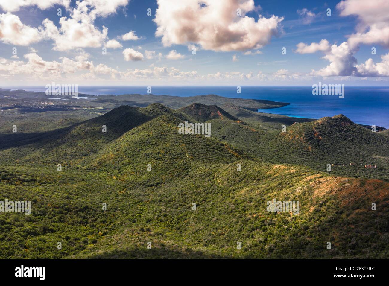 Aerial view above scenery of Curacao, Caribbean with ocean, coast ...