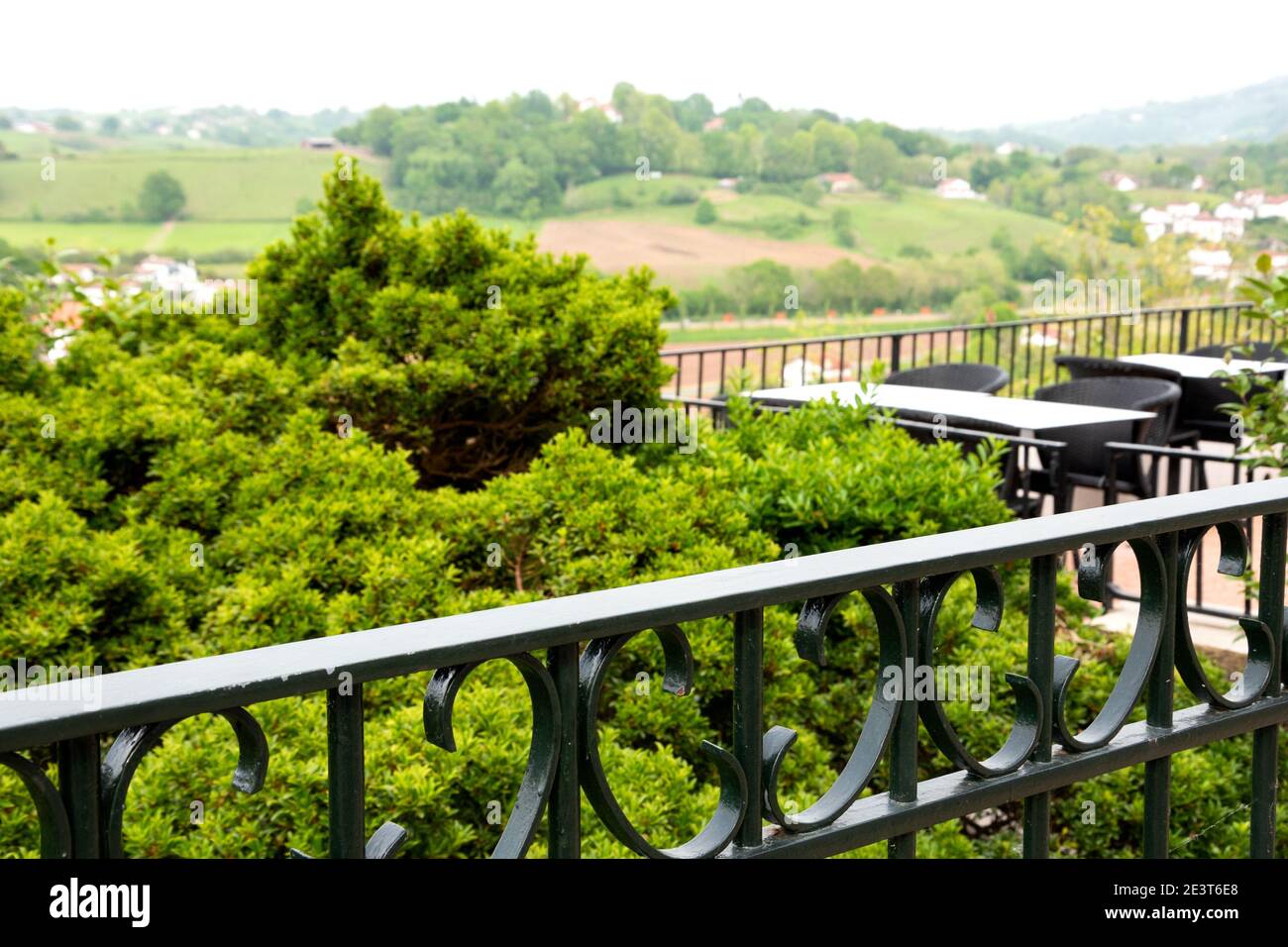 French Basque country, Beautiful view of hills and valley with village ...