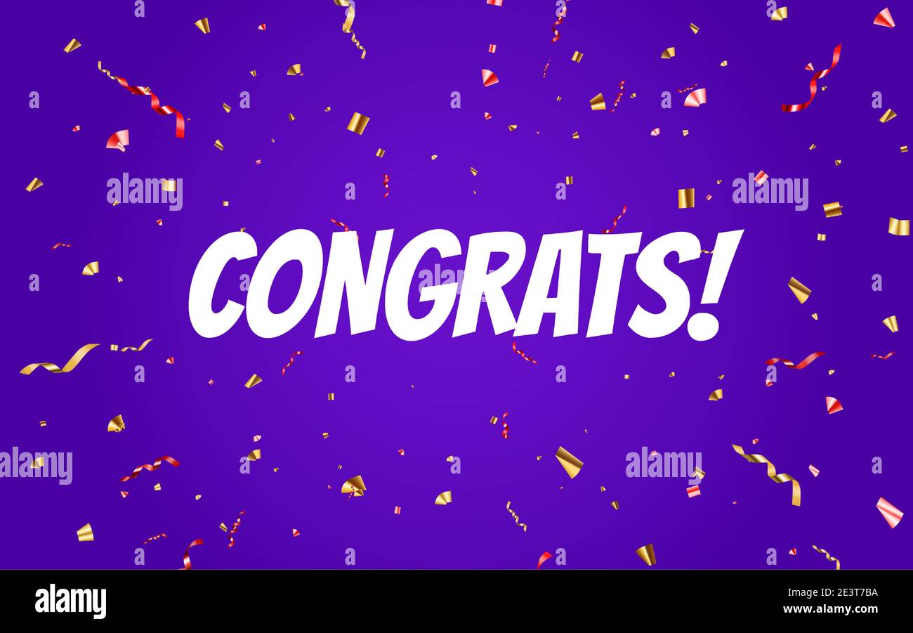 Congratulations banner design with Confetti and Glossy Glitter Ribbon ...