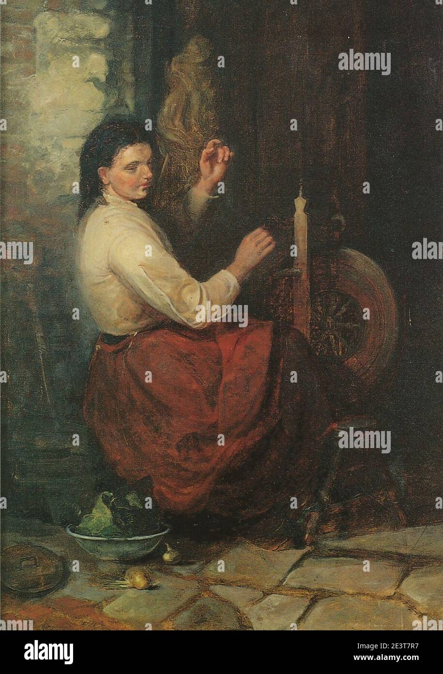 Mansel Lewis - Woman At A Spinning Wheel 1874 Stock Photo - Alamy