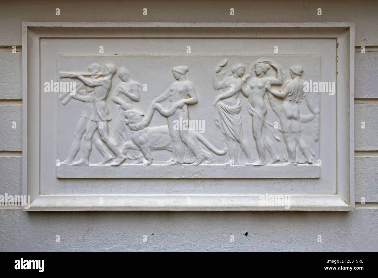 allegoric or mythologic bas-relief on a wall in biarritz in france ...