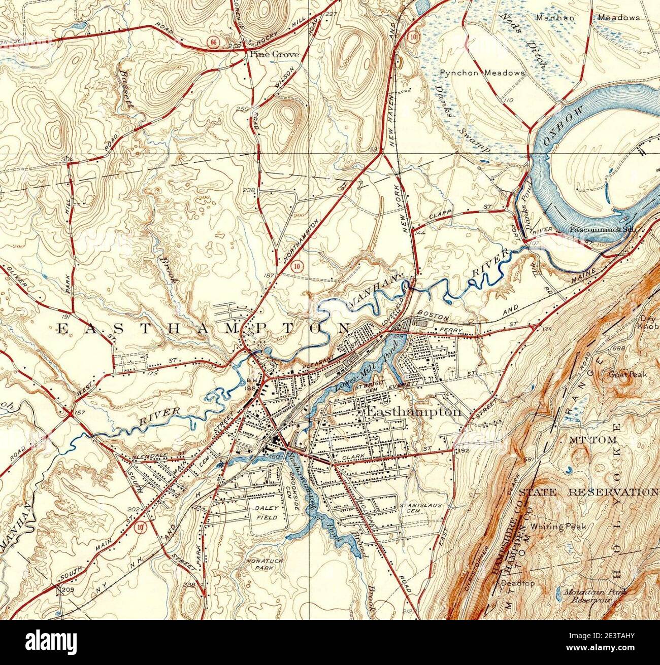 Manhan River (Massachusetts) map Stock Photo - Alamy