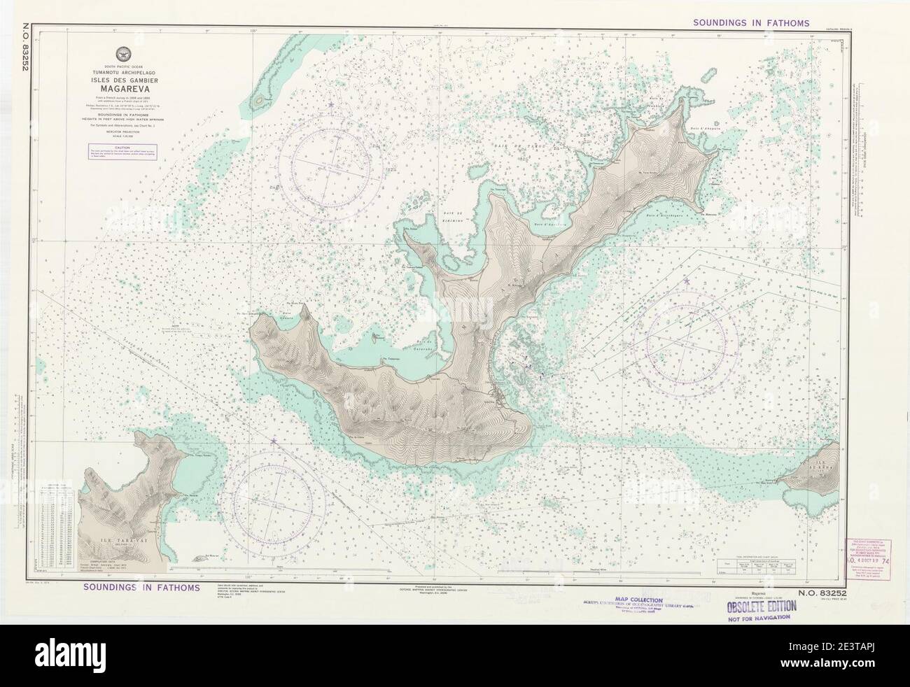 Mangareva 1974 nautical chart Stock Photo - Alamy